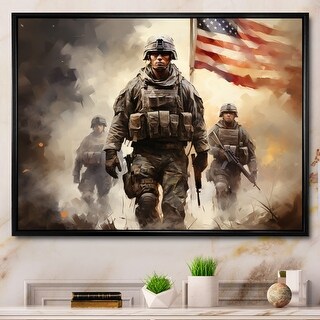 Designart "Us Military In Mission I" Army Framed Wall Art Living Room - Bed Bath & Beyond - 38912776